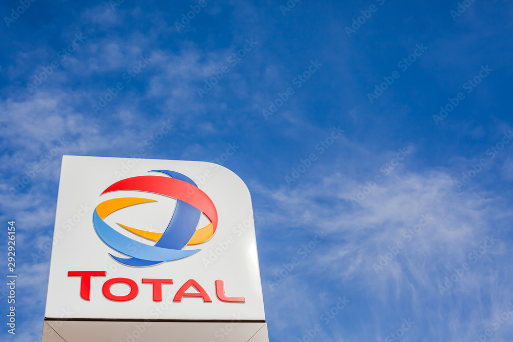 Total company logo on its gas service station Stock Photo | Adobe Stock