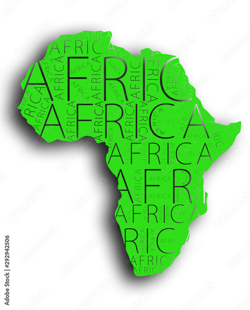 green africa map with shadow and white background with typography Stock ...