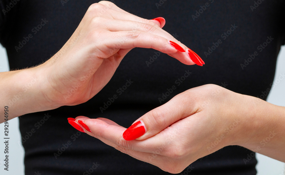 symbol gestures with hands female palms opposite means protect Stock ...