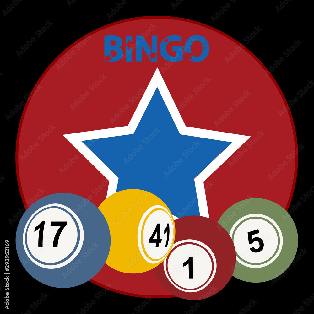 Bingo star and balls over vintage red border on black Stock Vector ...