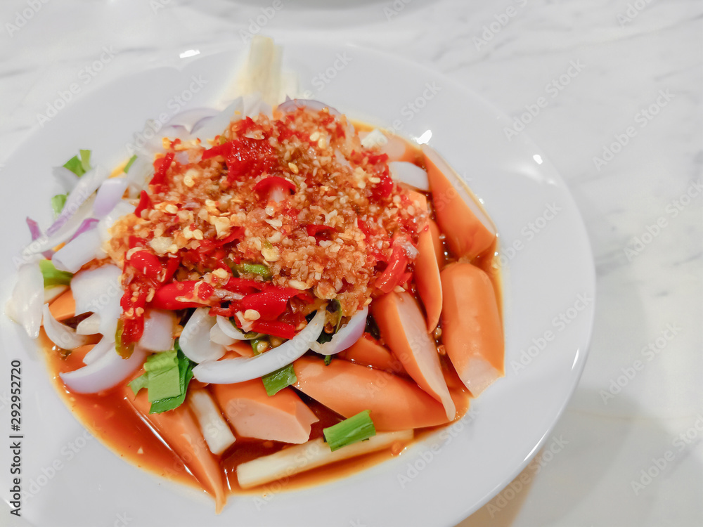 Pork Sausage stick and salted egg yolk spicy vietnamese sausage salad ...
