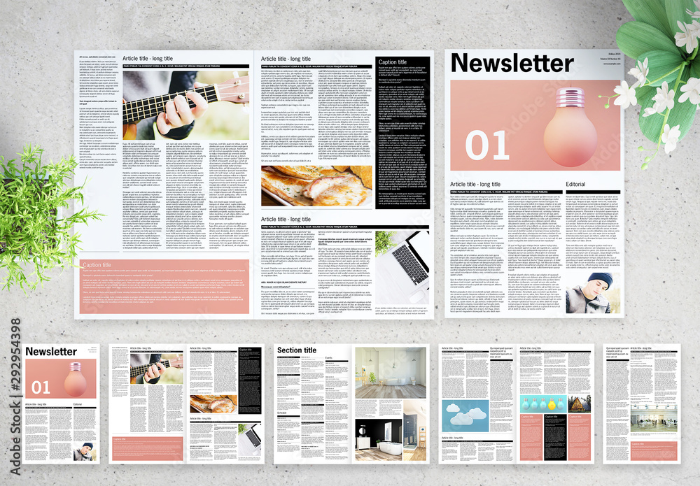 Black and White Newsletter Layout Stock Template | Adobe Stock