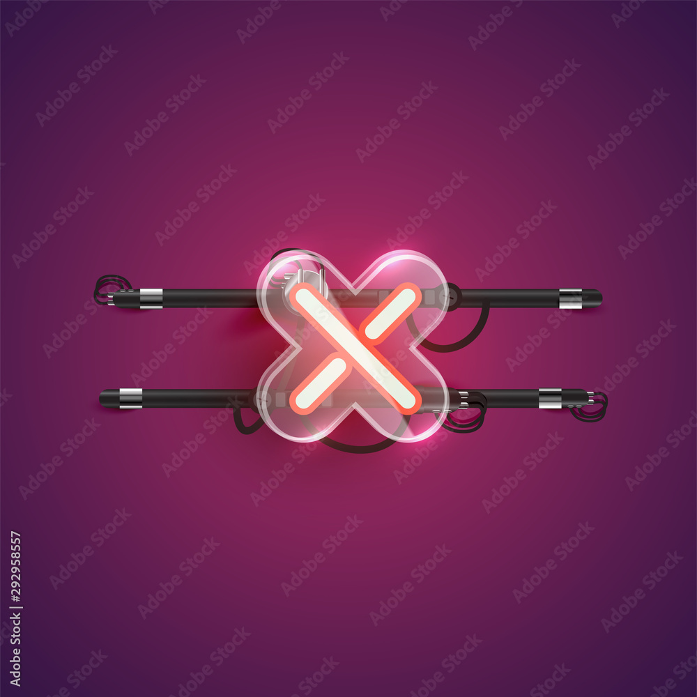 Vetor de Realistic neon 'multiplication sign' character with plastic ...