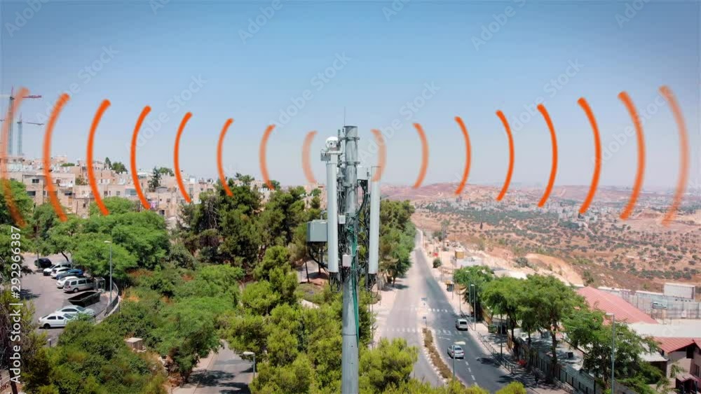 Aerial footage of Celular antenna Emitting Radiation and radio waves ...
