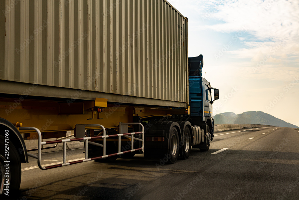 Cargo Truck on highway road with container, transportation concept ...