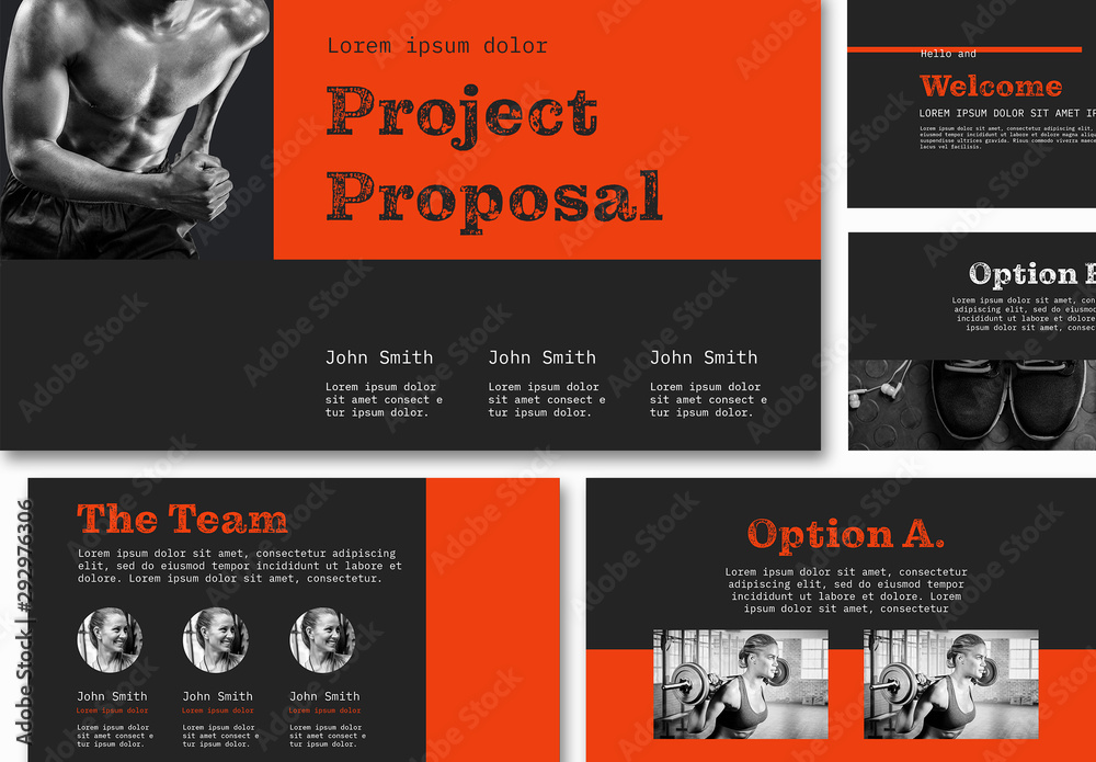 Red and Black Proposal Pitch Deck Layout Stock Template | Adobe Stock