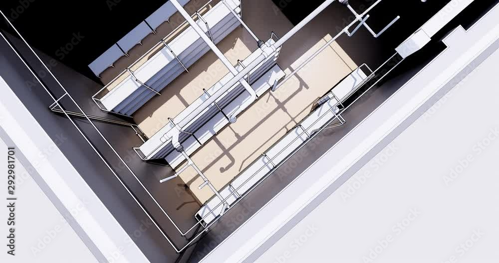 3D BIM model of the floor plan of a building with utilities Top view ...