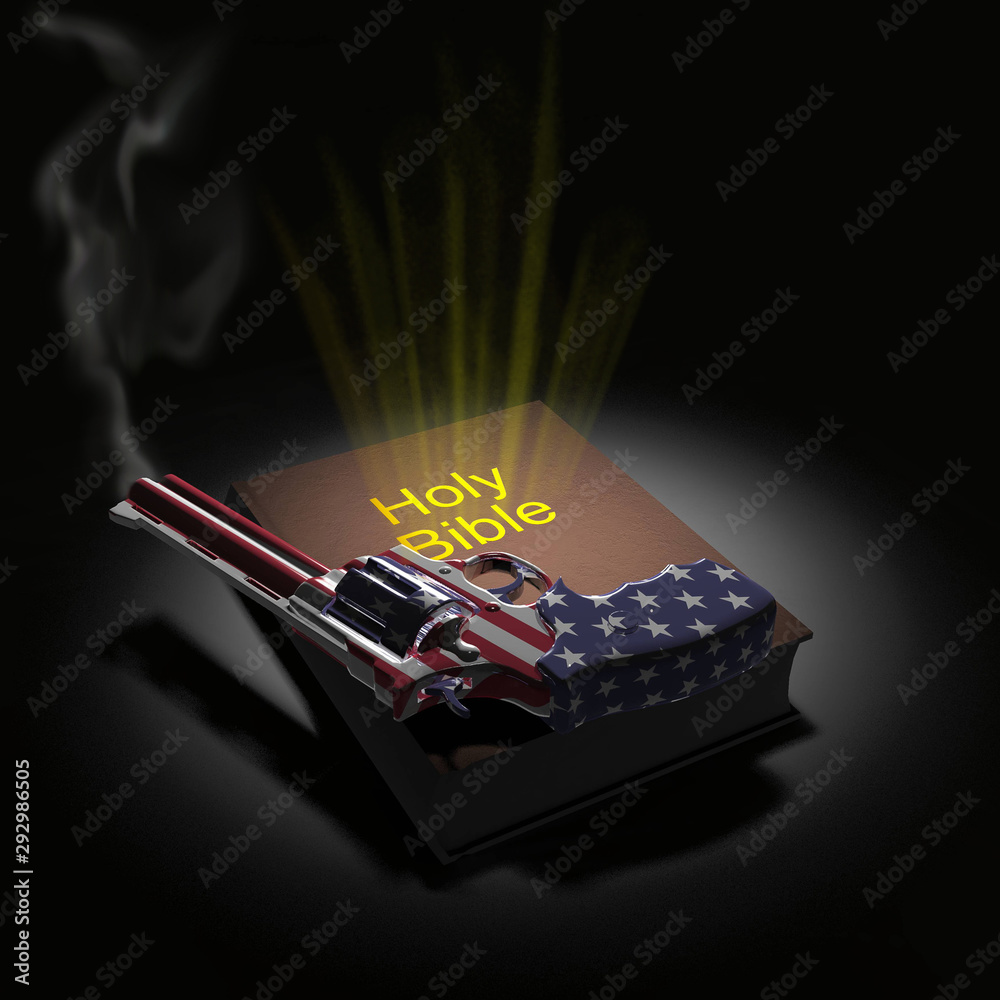 Holy Bible and revolver in US national colors Stock Illustration ...