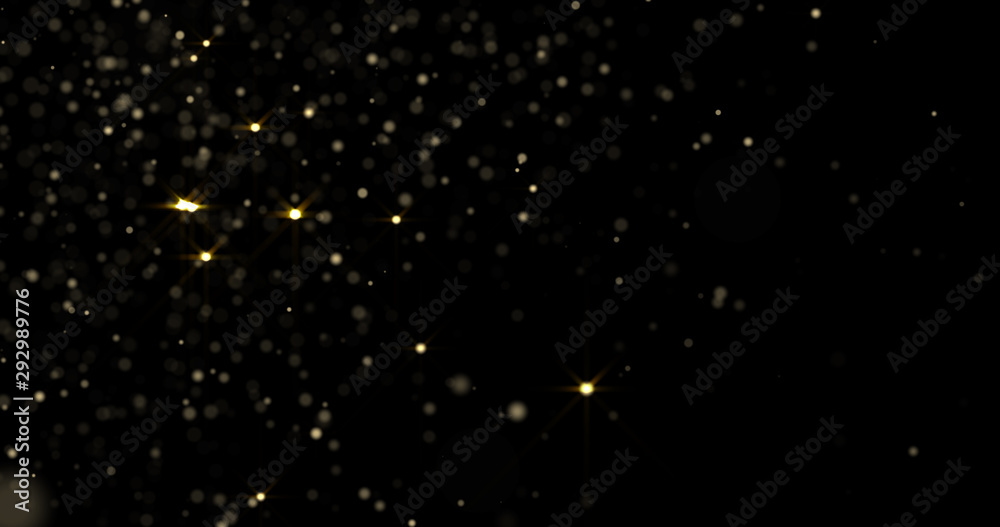 Golden glitter rain, gold particles splashing spark lights. Bokeh light ...
