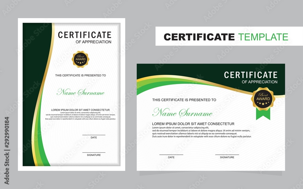 Certificate set template,Vertical and Horizontal Stock Vector | Adobe Stock