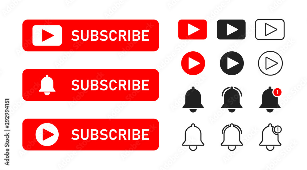 Flat button with red subscribe on white background for concept design ...