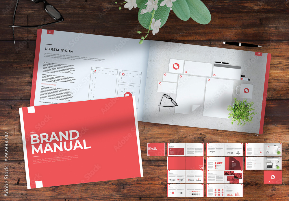 Red and White Brand Manual Layout Stock Template | Adobe Stock