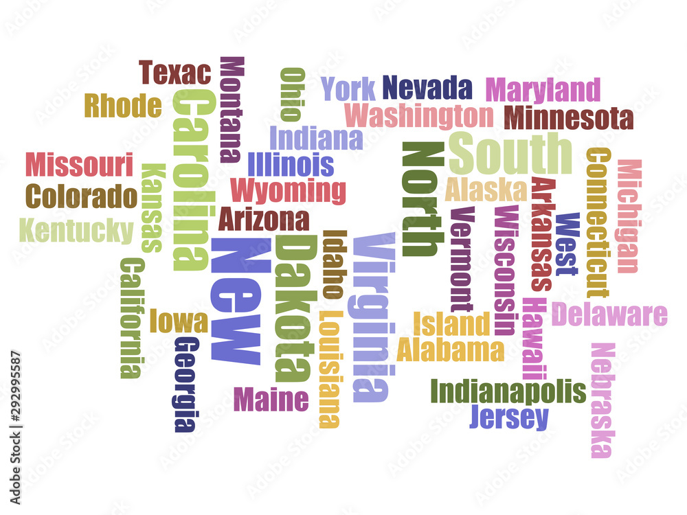 Word cloud travel concept made with words all U.S. states names Stock ...