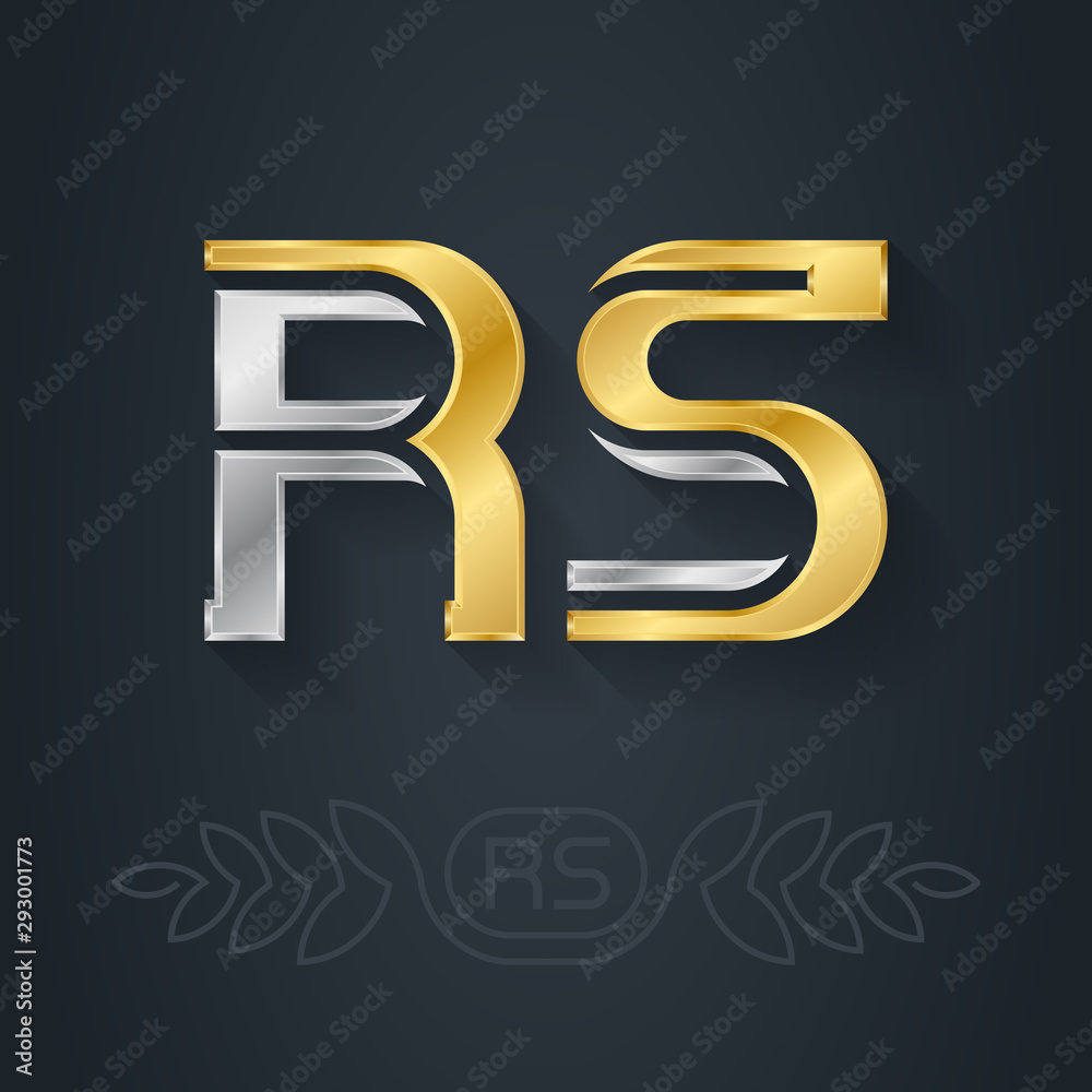 R and S initial gold and silver logo. RS - Metallic 3d icon or logotype ...