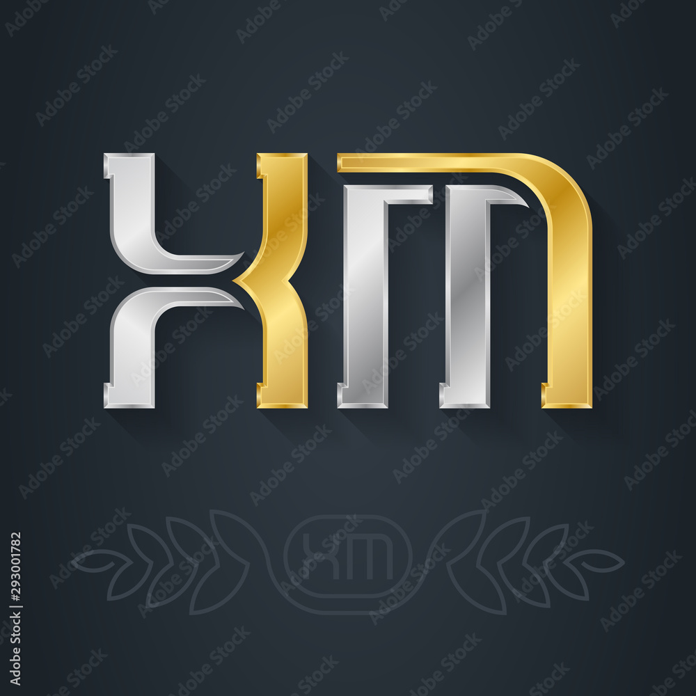 X and M initial gold and silver logo. XM - Metallic 3d icon or logotype ...