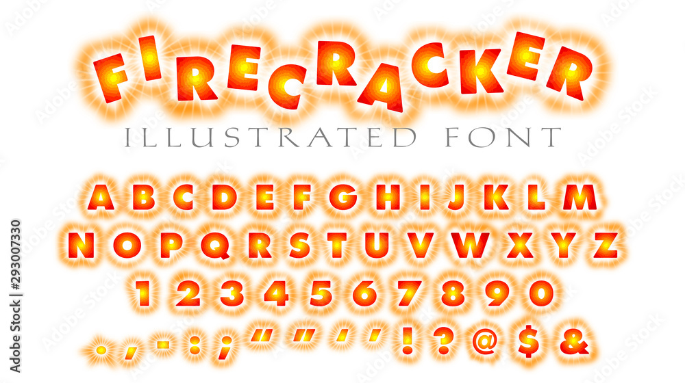 Firecracker Font: 52 Alphanumeric Characters Illustrated as Explosive ...