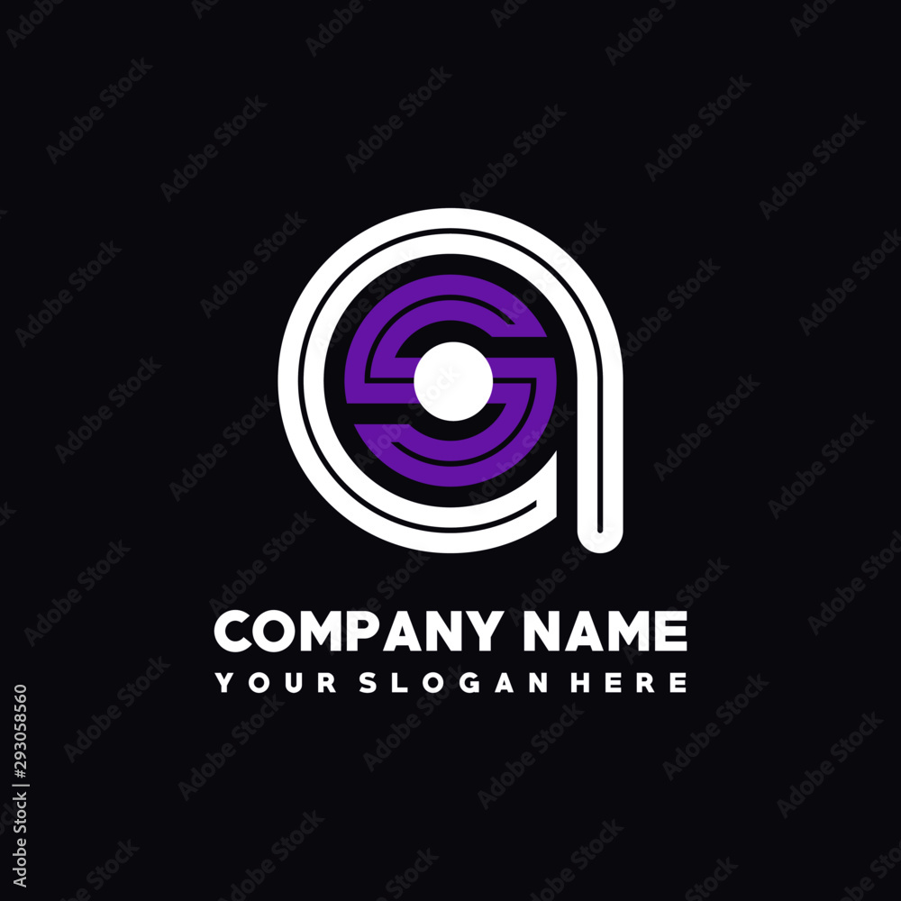 initial letter AS logo, round logo white, purple lowercase letters ...