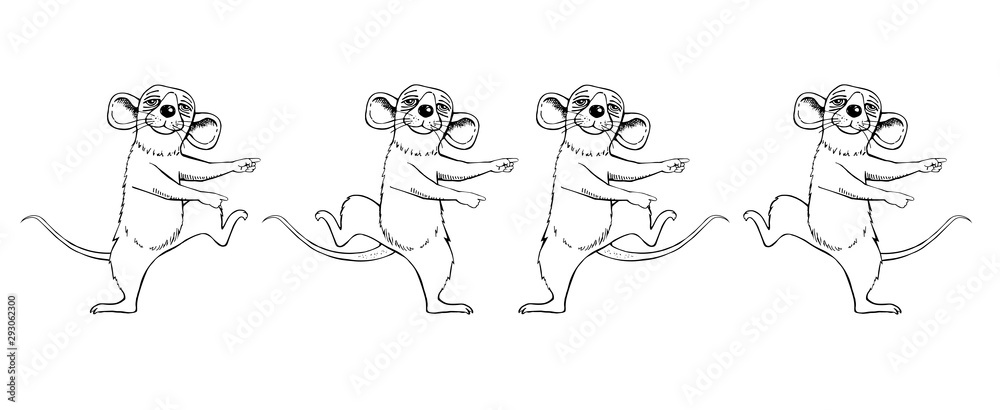 Cartoon rat image sketch. Set. Dance. the mouse. Stock Vector | Adobe Stock