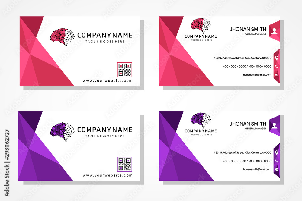polygonal brain concept. Abstract modern triangle Business card, name ...