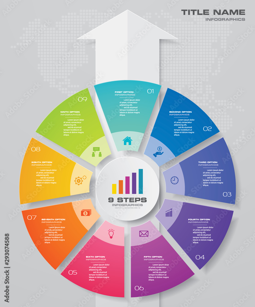 9 steps pie chart/ circle chart with arrow infographics design element ...
