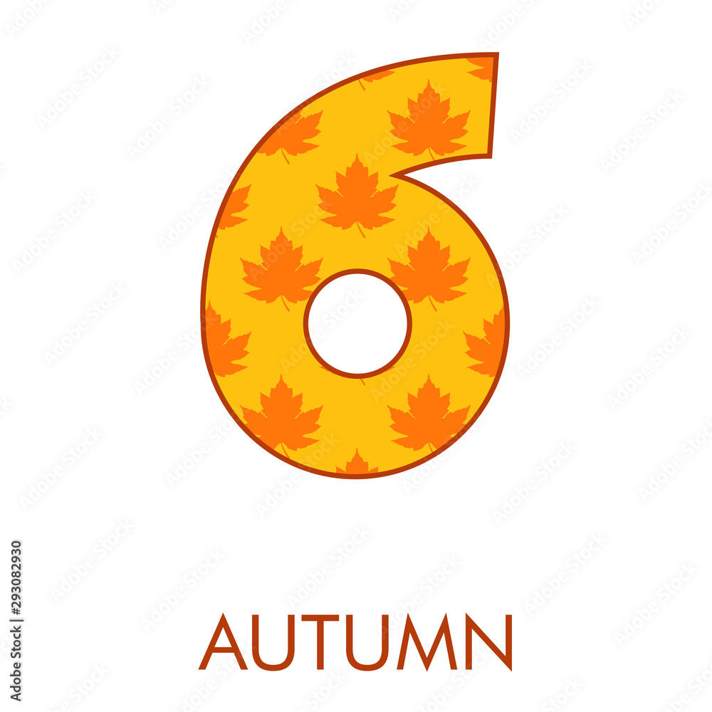 Logotipo número 6 con patrón con hojas de árbol en color naranja Stock Vector | Adobe Stock