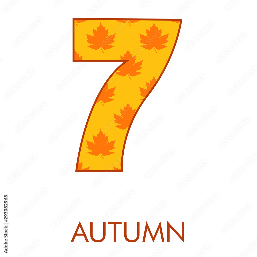 Logotipo número 7 con patrón con hojas de árbol en color naranja vector ...