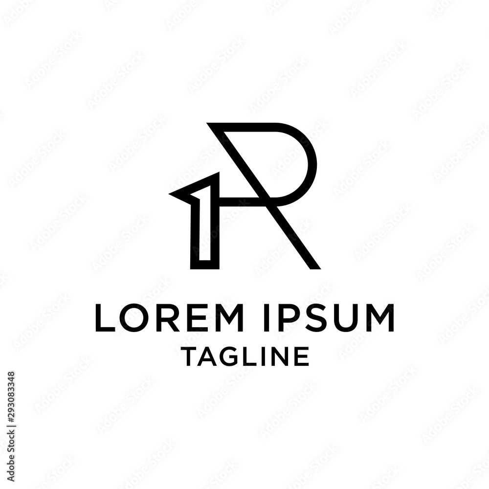 Initial letter and number logo, R and 1, R1, 1R, line logo design ...