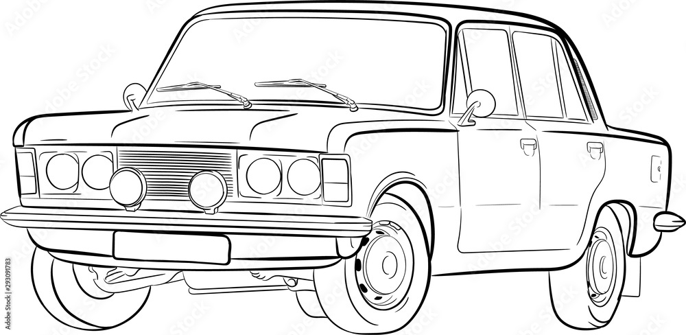 szkic, car sketch, samochód, auto, duży fiat, fiat 125p Illustration ...