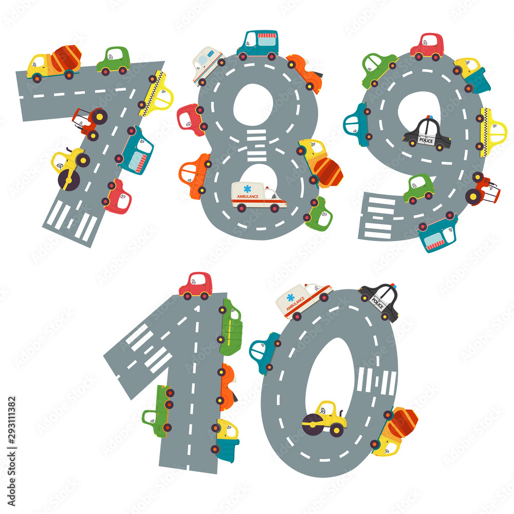 set of numbers with number of cars from 7 to 10 - vector illustration ...