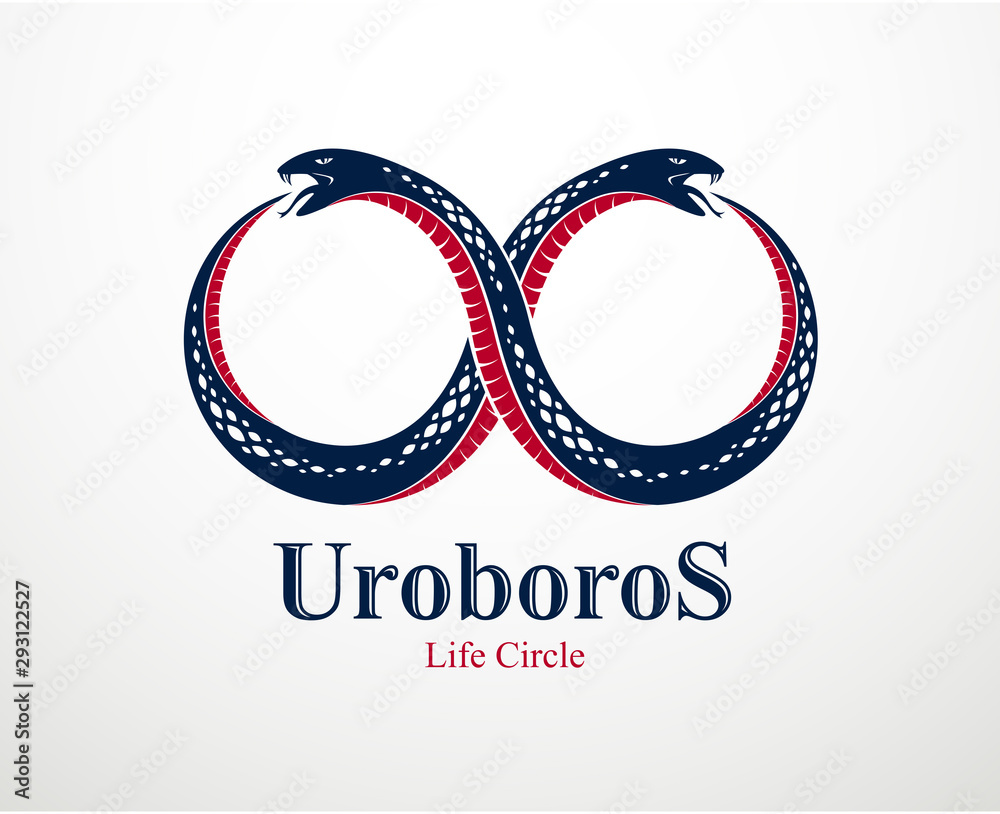 Snake eating its own tale, Uroboros Snake in a shape of infinity symbol ...
