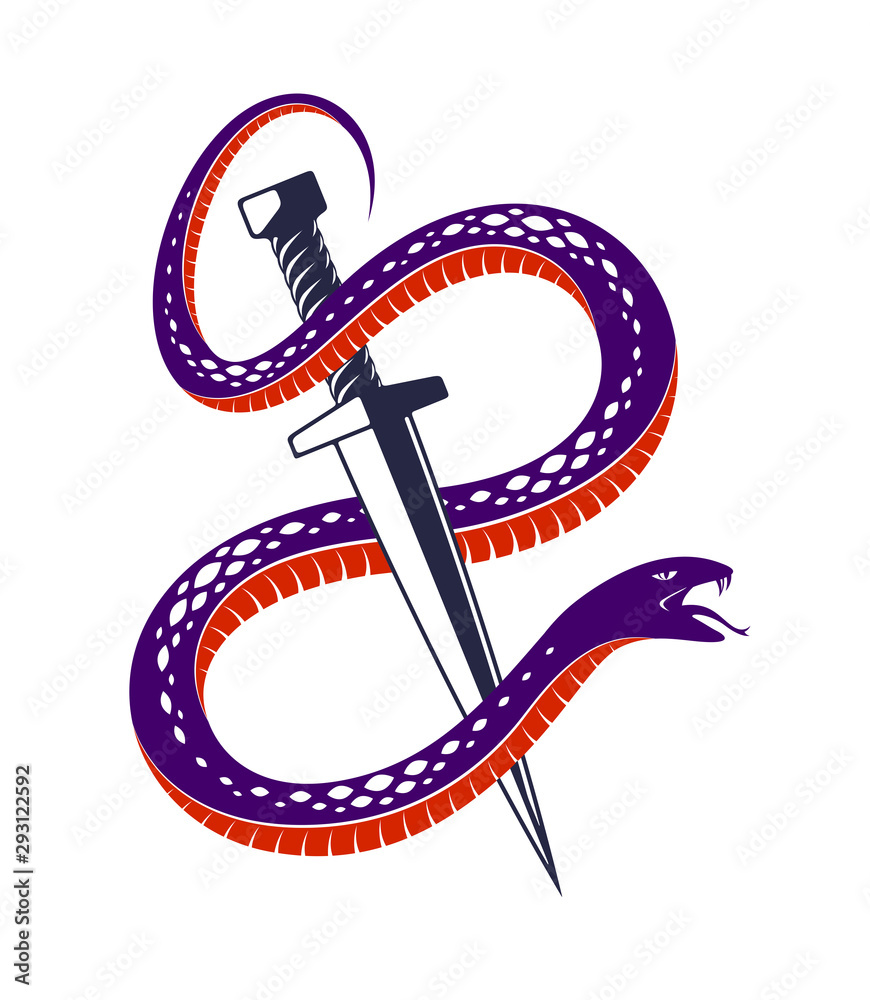 Dagger kills a Snake, defeated Serpent wraps around a sword vector ...