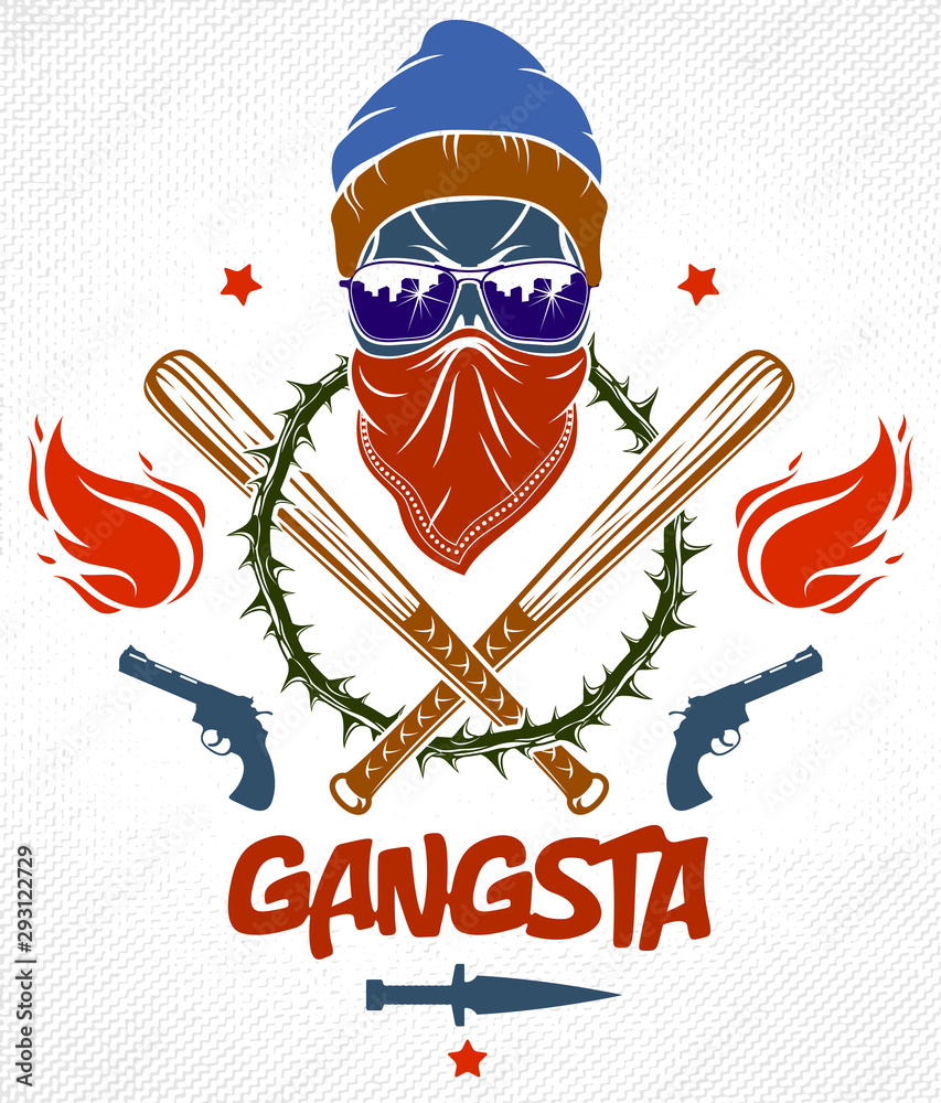 Gangster emblem logo or tattoo with aggressive skull baseball bats and ...
