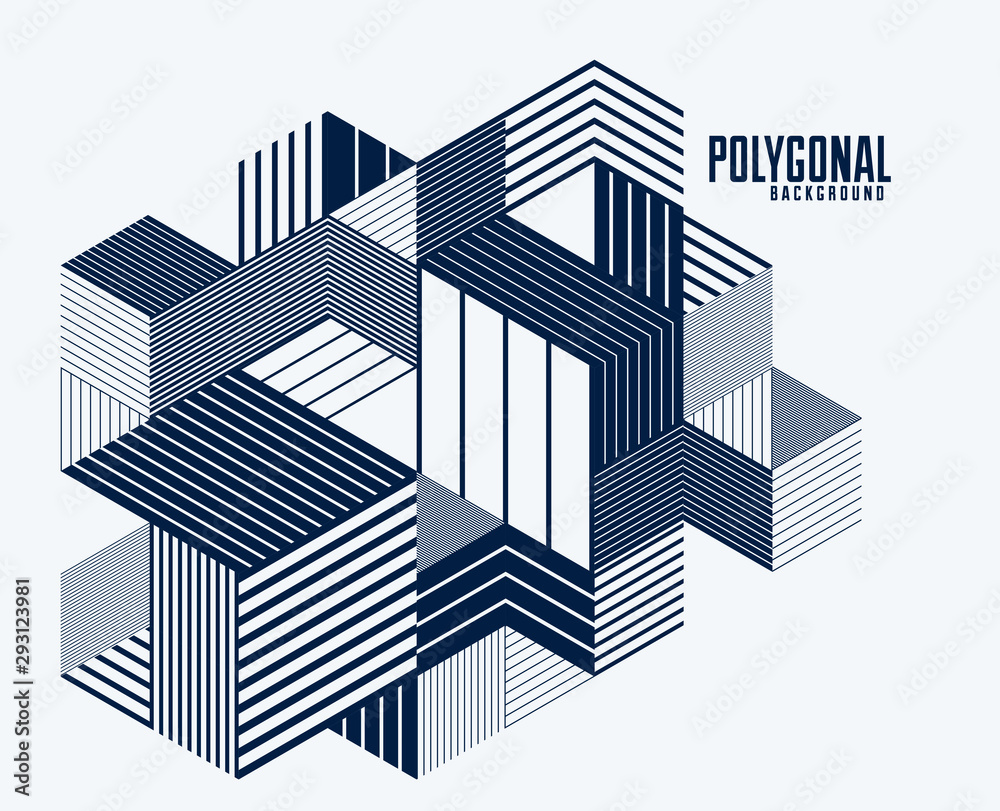 Line design 3D cubes and triangles abstract background, polygonal low ...