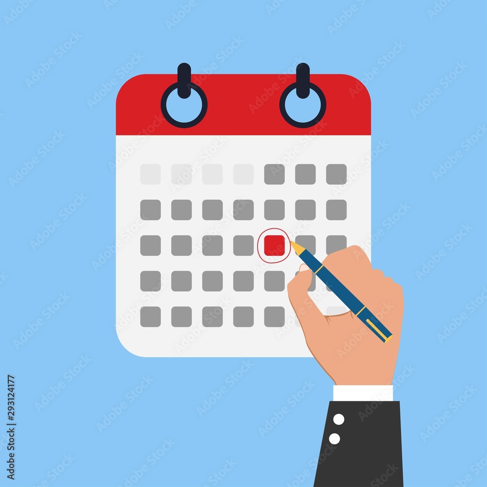 Mark calendar. Vector illustration flat style. Close-up hand ...