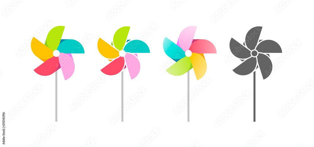 The pinwheel logo flat design vector illustrations. Isolated on a white ...