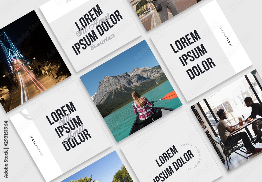 Gray Social Media Grid Layout Stock Template | Adobe Stock