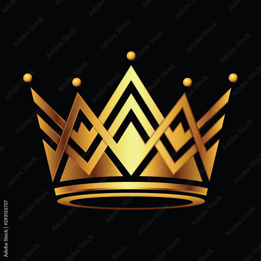 Golden Crown symbol icon, logo on black background. Vector illustration ...