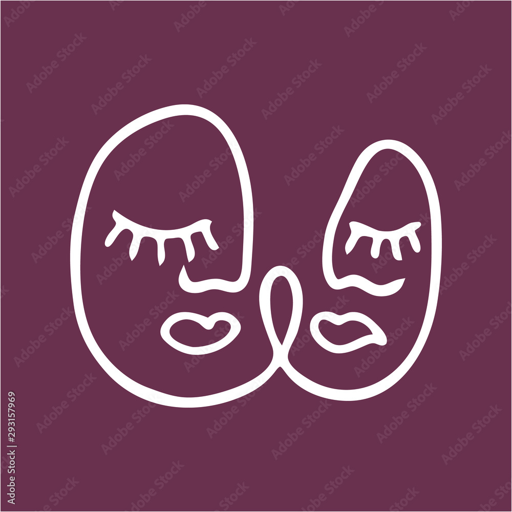 abstract line art couple icon, doodle hand drawing people, vector ...