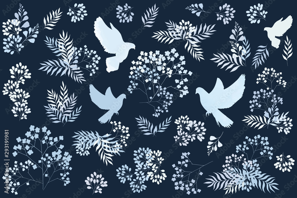 God bless you clip art set, doves and flowers elements kit, universal ...