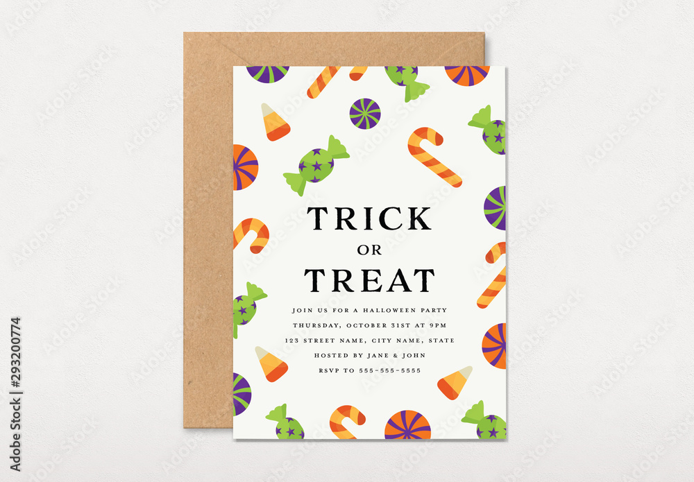 Graphic Kids Trick or Treat Party Invitation Layout Stock Template ...