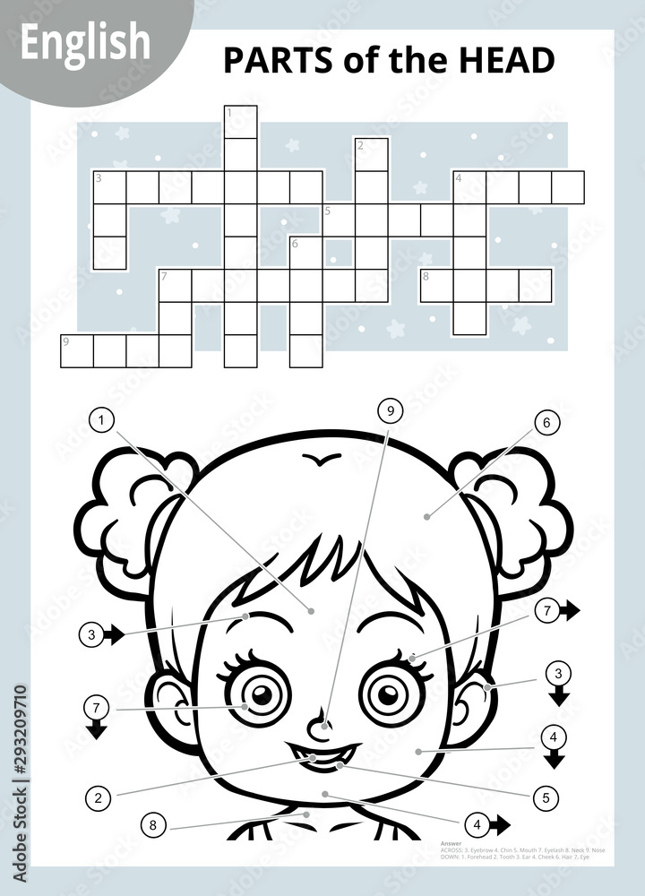 Vector crossword in English, education game for children about the ...