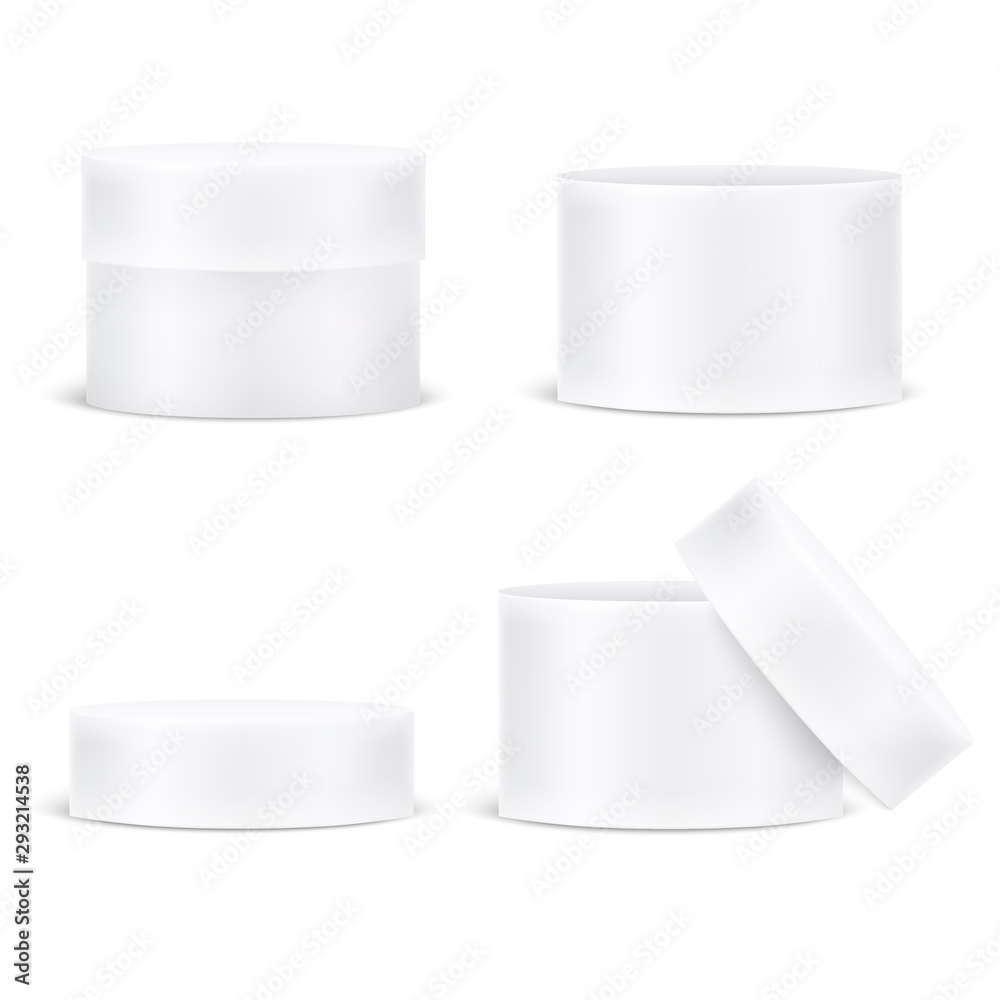 Round white box vector template isolated on white background. Closed ...