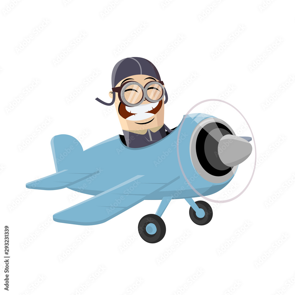 funny asian cartoon man flying in a plane Stock Vector | Adobe Stock