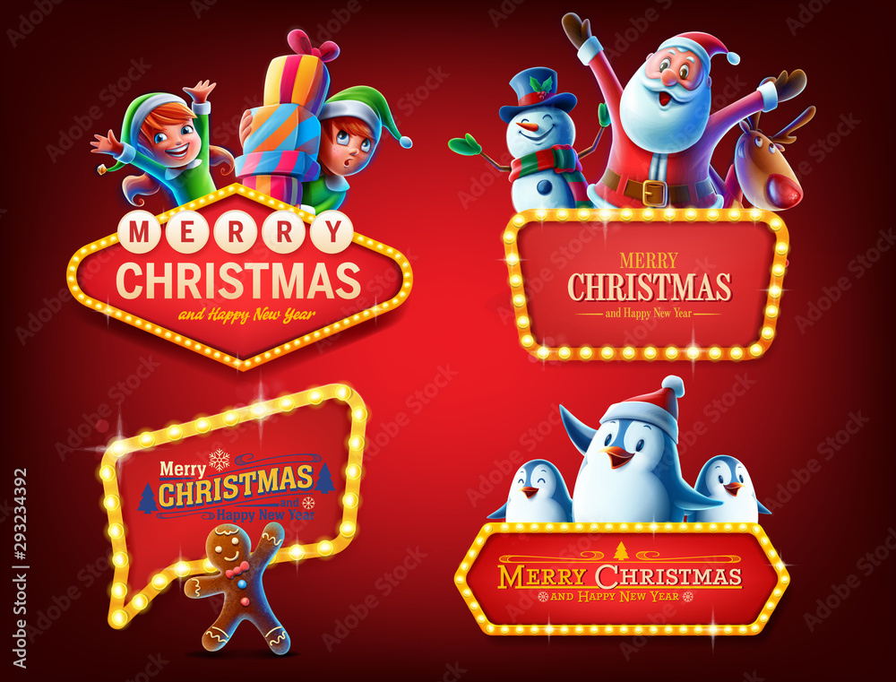 happy christmas badges and sign light Stock Vector | Adobe Stock