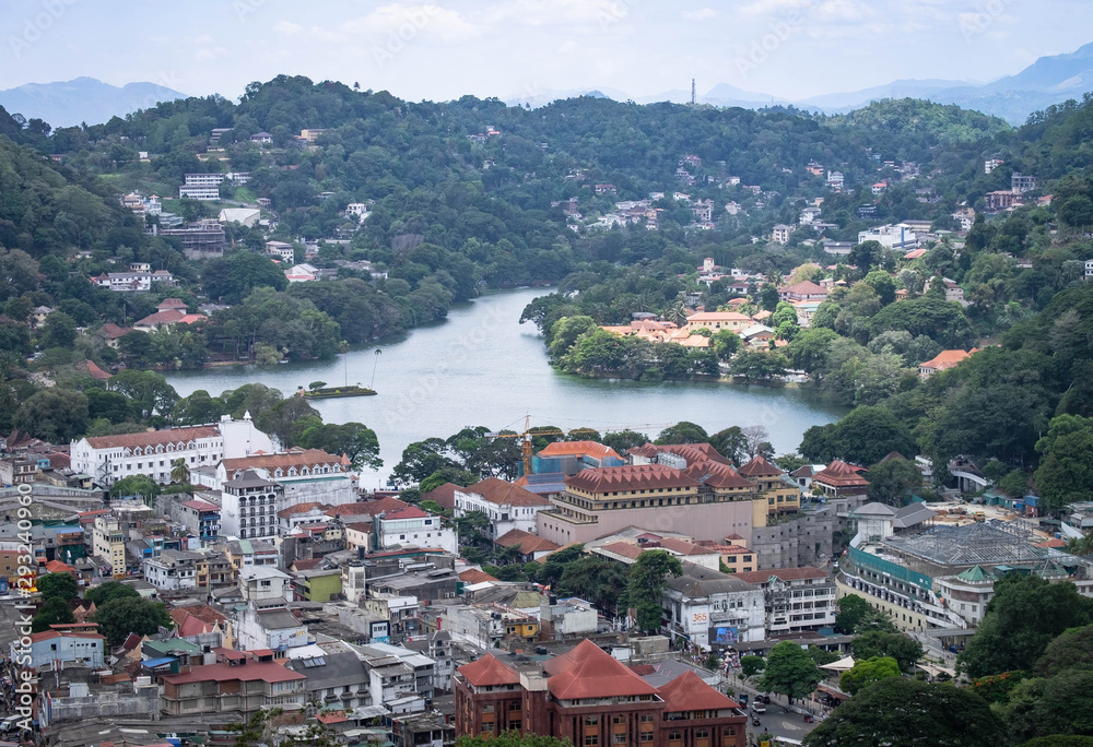 Kandy city aerial panoramic view from Bahirawakanda Sri Maha Bodhi ...