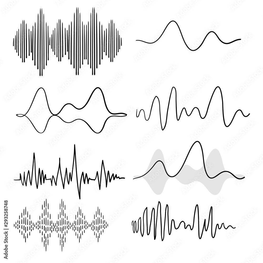Black sound waves. Music audio frequency, voice line waveform ...