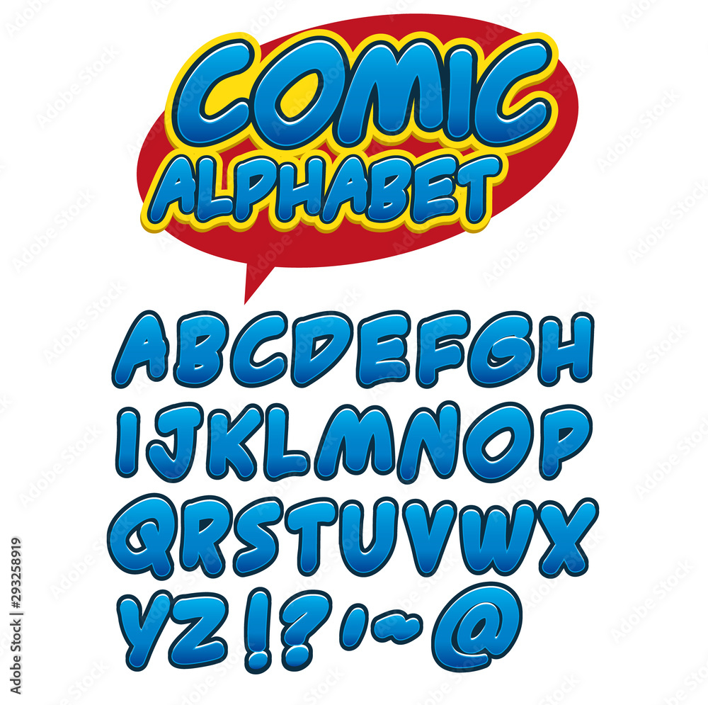 Vector of modern comical font and alphabet, comics style alphabet ...