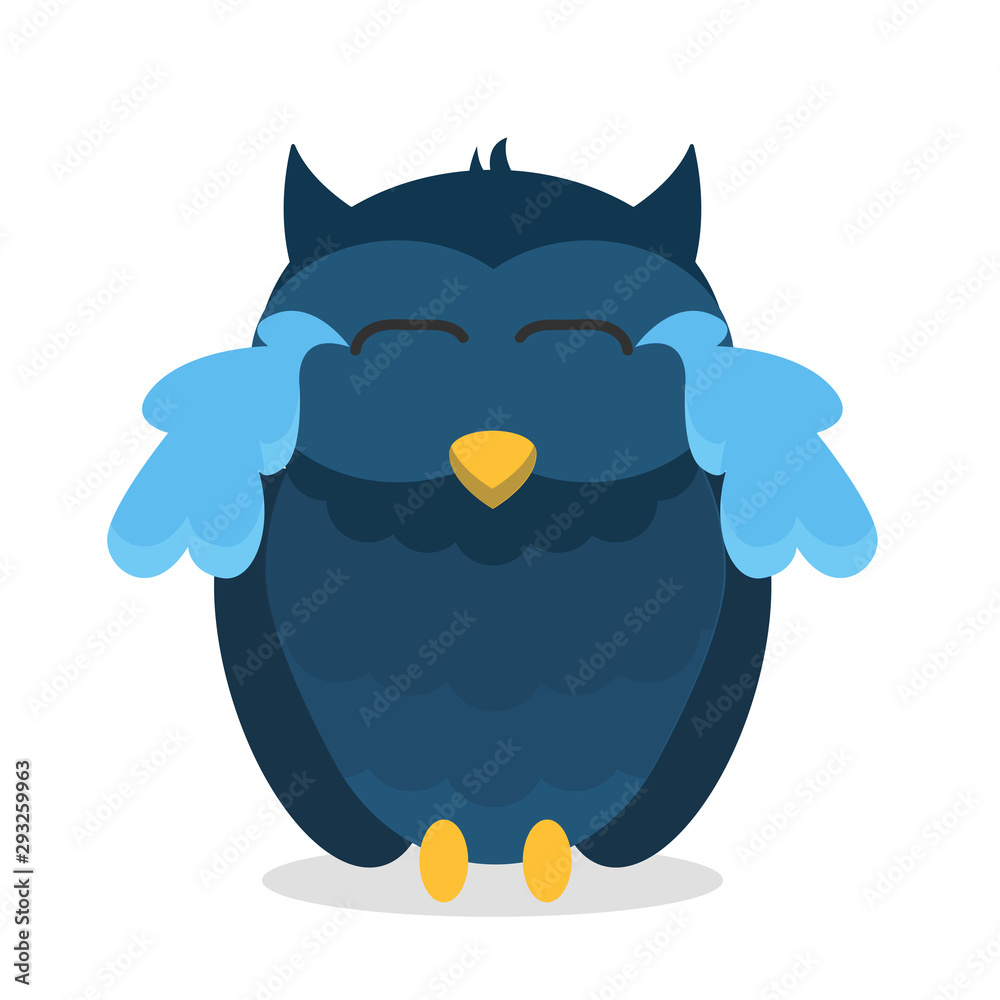 Cute owl character with a crying expression vector illustration,owl ...