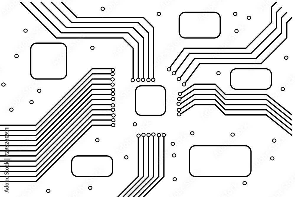 black eletronic line diagrame with square isolate on white background ...