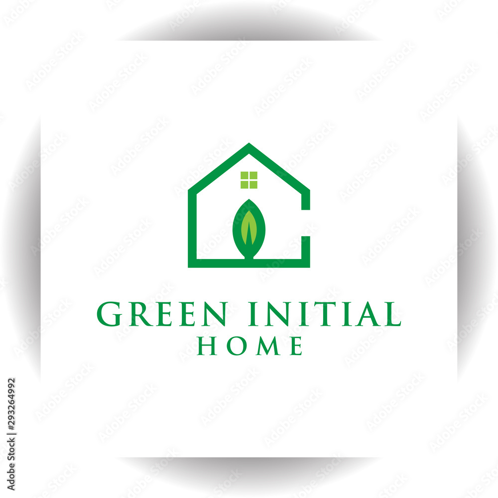 Vector logo template for the letter C shape of a green logo house ...